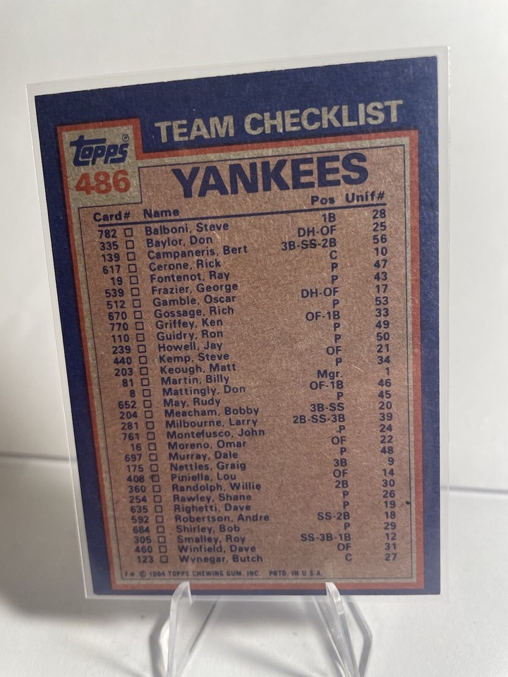 1984 Topps #486 Yankees Leaders / Checklist (Don Baylor / Ron Guidry ...