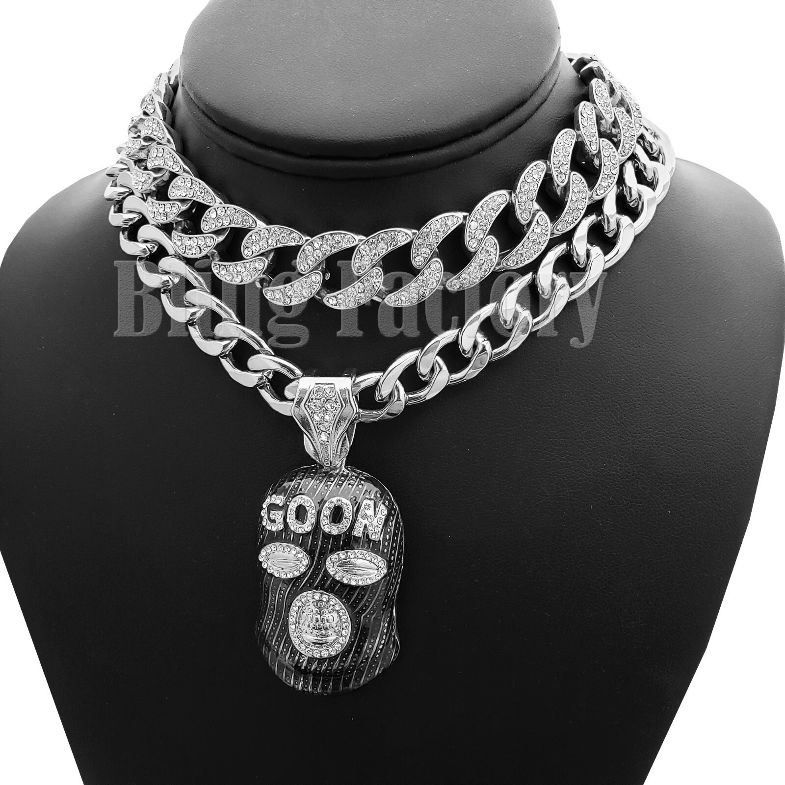 Hip Hop Rapper's Masked Goon Pendant & 18" Iced Cuban Choker Chain ...