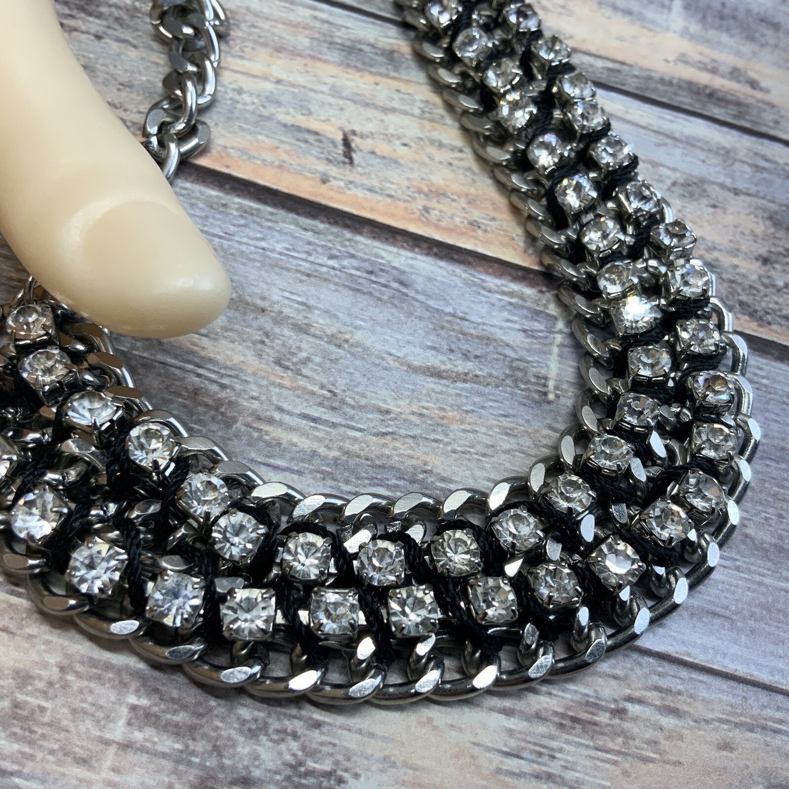 Industrial style chunky rhinestone curb chain necklac… - Gem