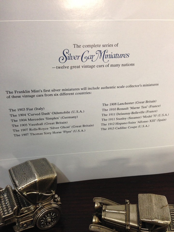 Franklin Mint Sterling Silver Vintage Miniature Silver Cars Model ...