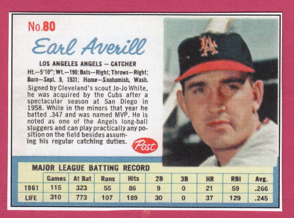 2022-1962 Cereal Card - #80 Earl Averill- Los Angeles Angels | eBay