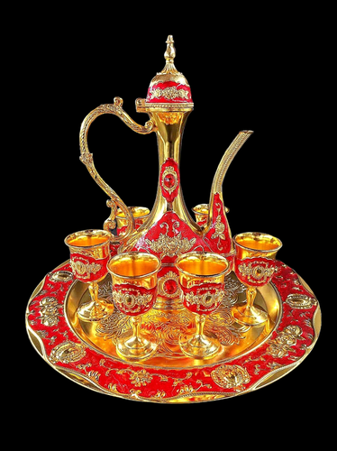 A Set Exquisite Red Cloisonne Handwork Carved Flower Flagon & Cups ...