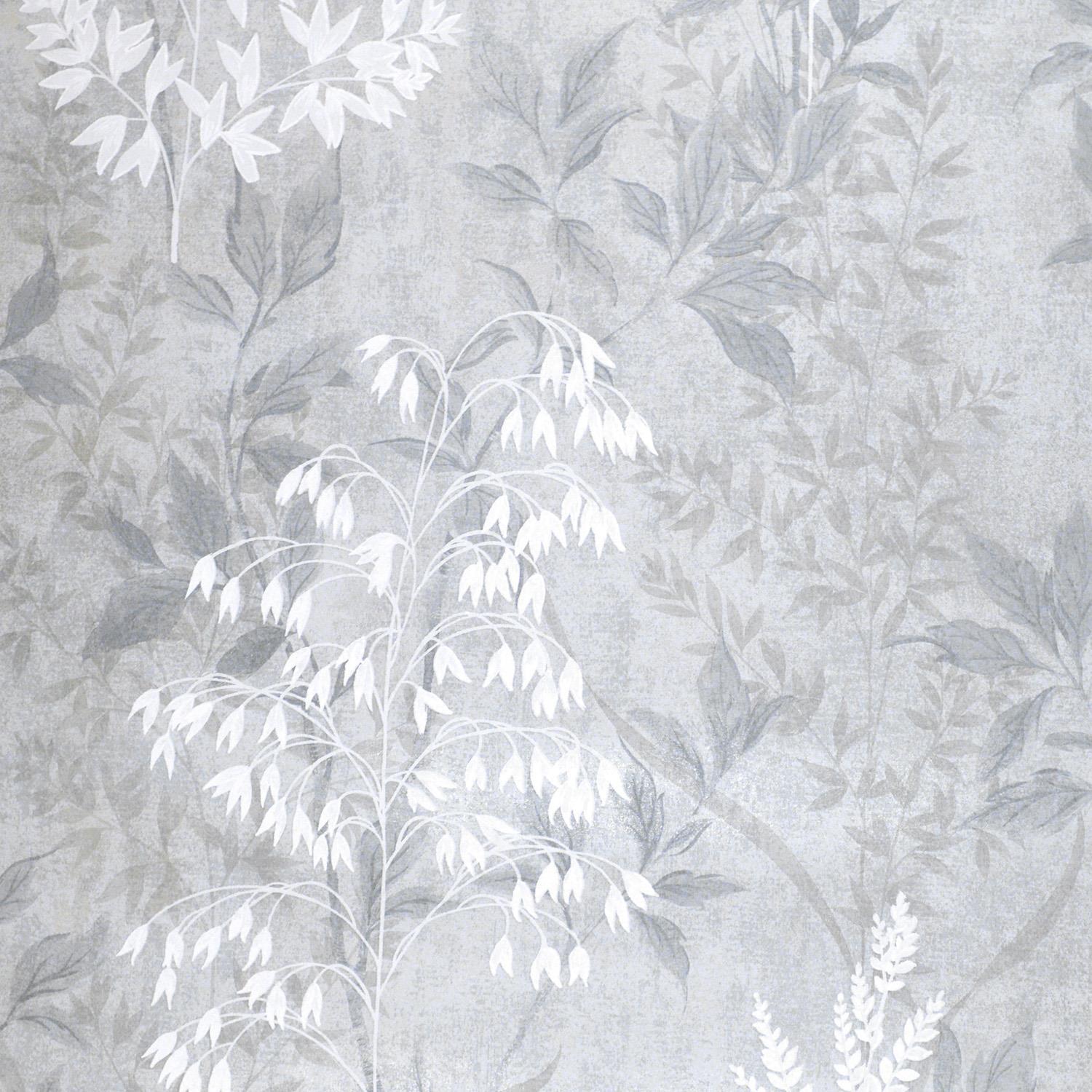 Rasch Floral Leaves Grey Silver Wallpaper Botanical Metallic Shine ...