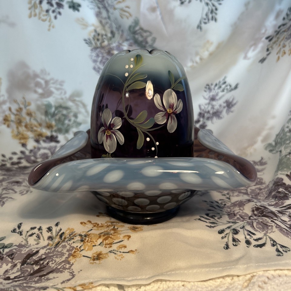 Fenton Fairy Lamp Coin Dot Opalescent Heirloom Optics Plum | eBay