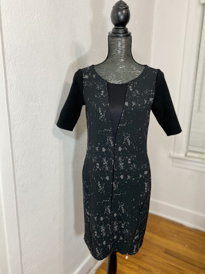 Elie Tahari for Design Nation Printed Mesh Chest Sweater Sleeve Zip ...