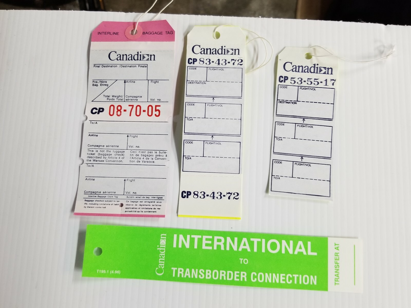CANADIAN AIRLINES - LOT OF 4 DIFFERENT " INTERLINE / ONLINE " BAGGAGE ...