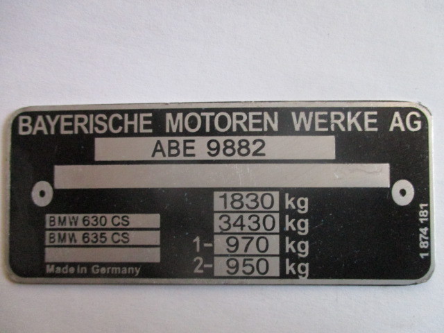 Typenschild Schild BMW E24 630CS 635CS s46 | eBay