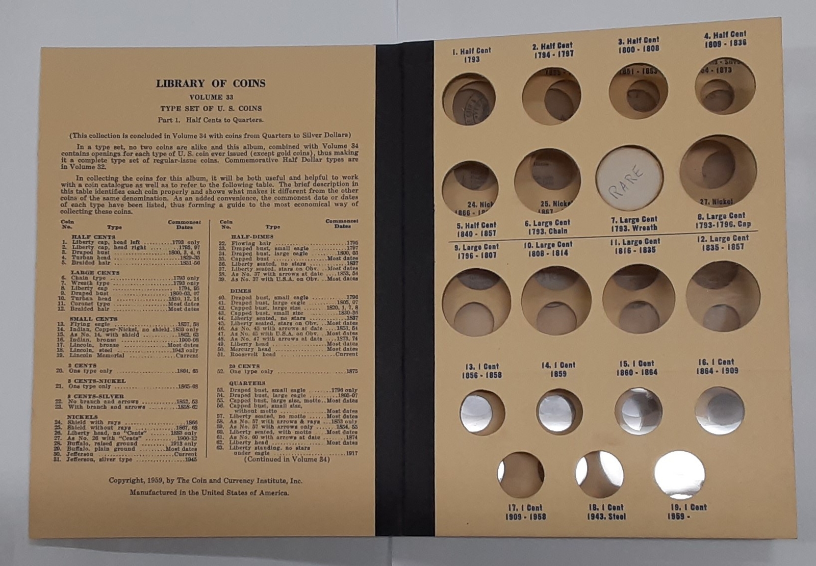Library of Coins Type Set of U.S. Coins Part 1&2, Half Cents- Silver ...