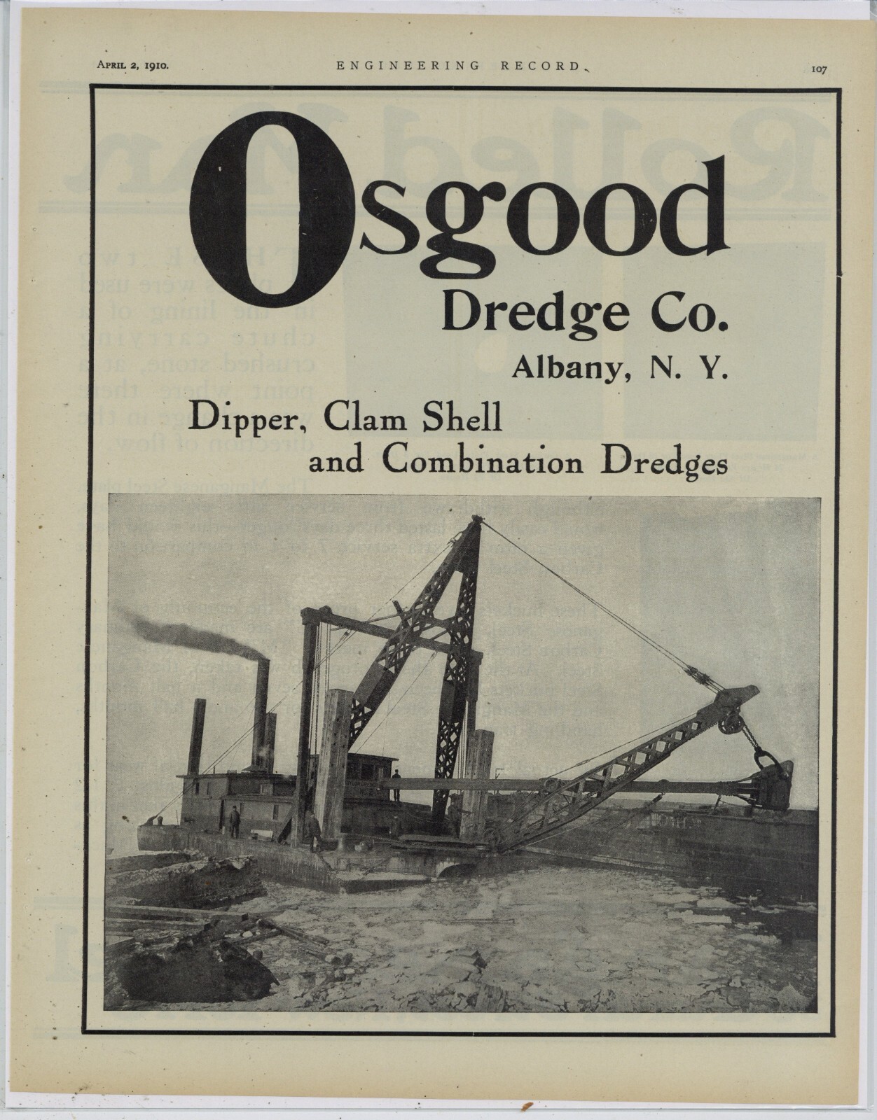 1910 Osgood Dredge Co. Ad: Dipper, Clamshell, Combo Dredges - Albany ...