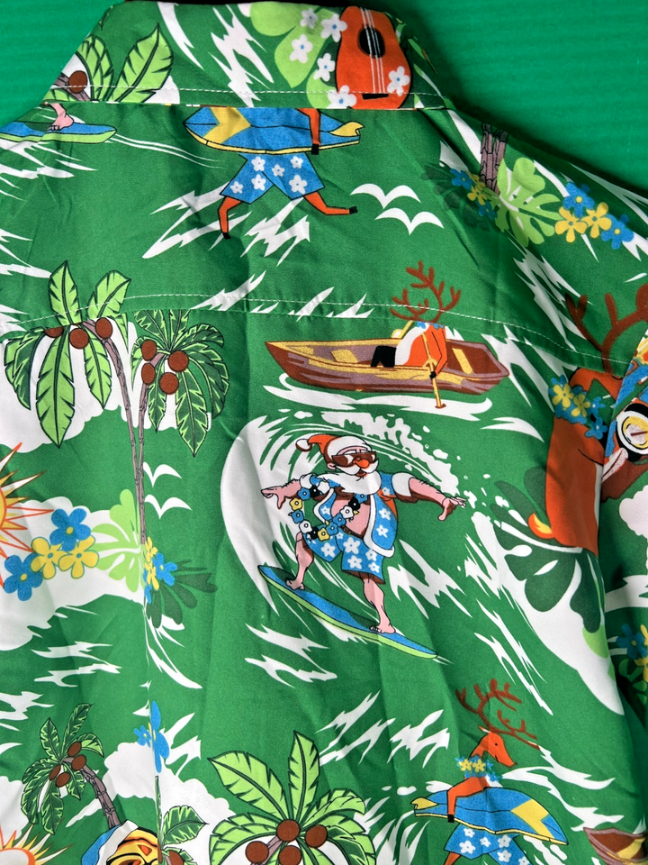 SSLR Boys Hawaiian Christmas Shirt Green Santa Reindeer Tiki AFD118-120 ...