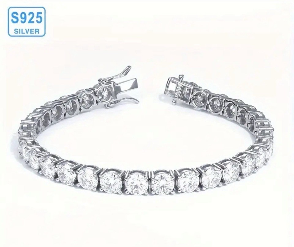 4mm 6CT Moissanite & 925silver Tennis Bracelet! Pass Diamond Tester, NO ...