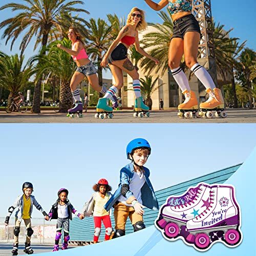 15 PCS Starry Sky Roller Skates Shaped Fill-In Invitations Cards With ...