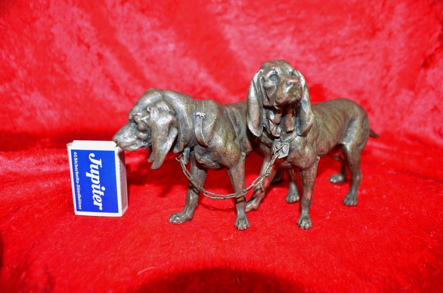 Bloodhound Statue silvered Bronze Antique 19th GROUP OF 2 POINTERS ...