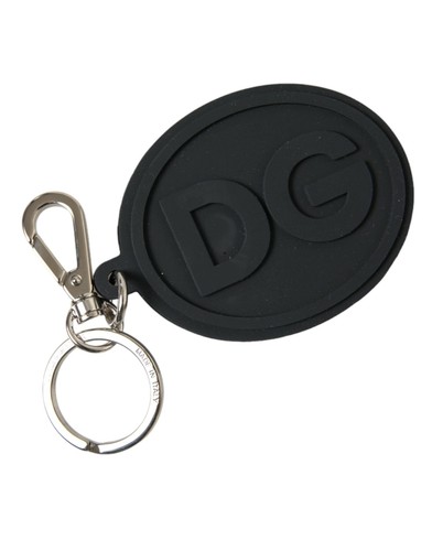 Dolce&Gabbana Unisex Black Keychain Rubber Brass DG Logo Print Round ...