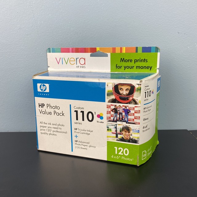 Genuine HP 110 Tri-color Ink Cartridge Bonus 120 4x6 Glossy Photo Paper ...