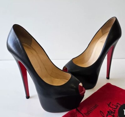 Christian Louboutin Highness 160 Black Leather Pumps 37 Daf Daffodile ...