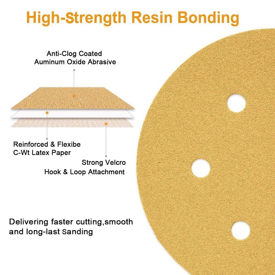 50/100PCS 6 inch Hook Loop Sanding Discs 80 120 180 Grit 6-Hole Sander ...