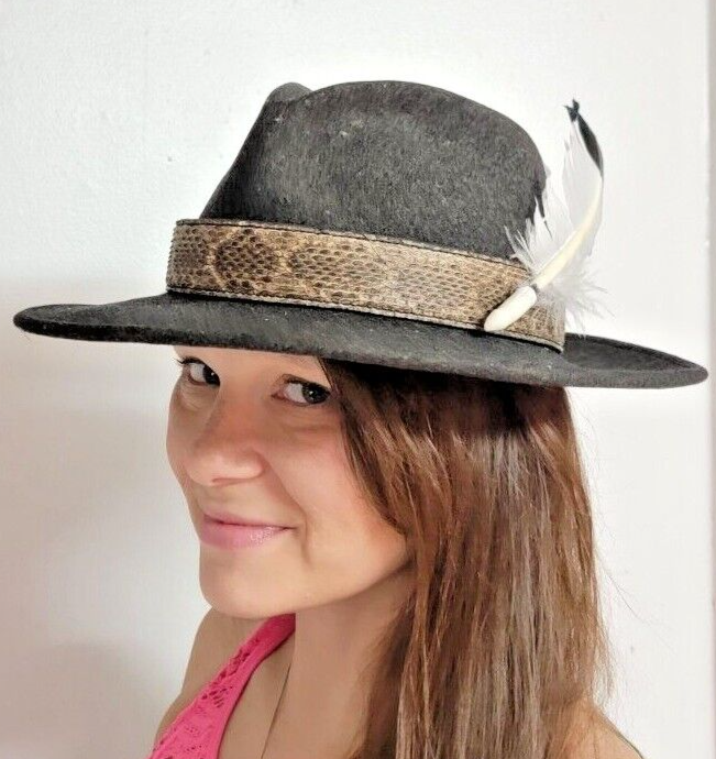 RATTLESNAKE skin hat band band adjustable with feather Western cowboy ...