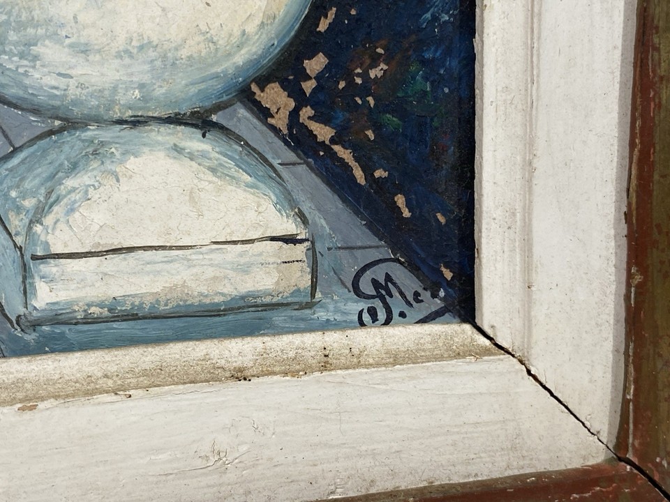 Signed Young Boy Bathroom Potty Break Oil Painting | eBay