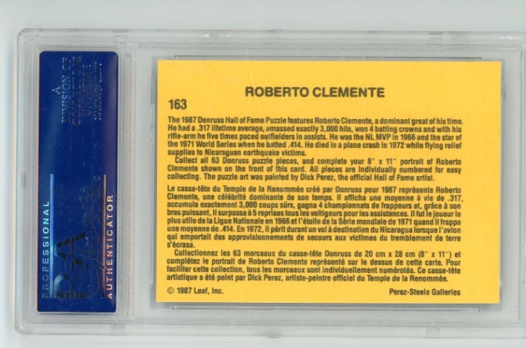 1987 Leaf Roberto Clemente Puzzle Card #163 PSA MINT 9 | eBay