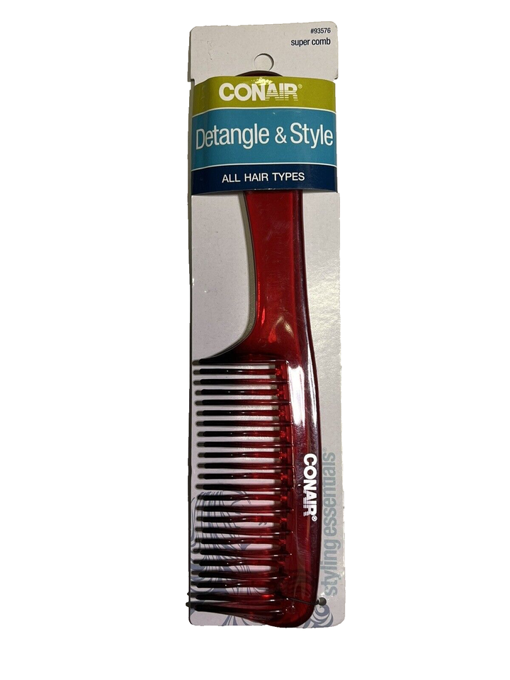 Conair Detangle & Style Super Comb For All Hair Types Red (1) Packaging ...