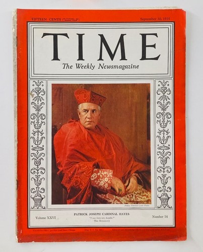 VTG Time Magazine September 30 1935 Vol 26 No. 14 Patrick Joseph ...
