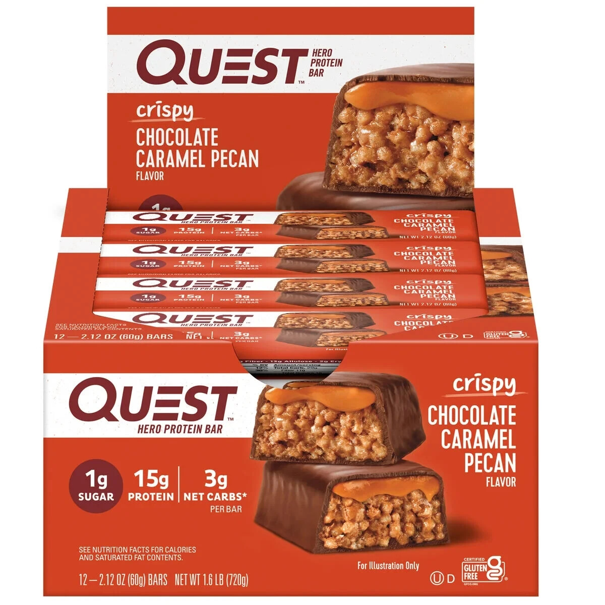 Quest Hero Protein Bars, Low Carb, Gluten Free, Chocolate Caramel Pecan ...