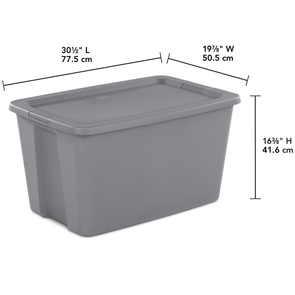 30 Gallon Storage Bin with lid, Plastic Storage Container, Gray, Pack ...