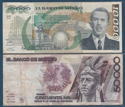 Mexico 10000 50000 Pesos Lot, 1991 1990, P 90d 93b, See Description | eBay
