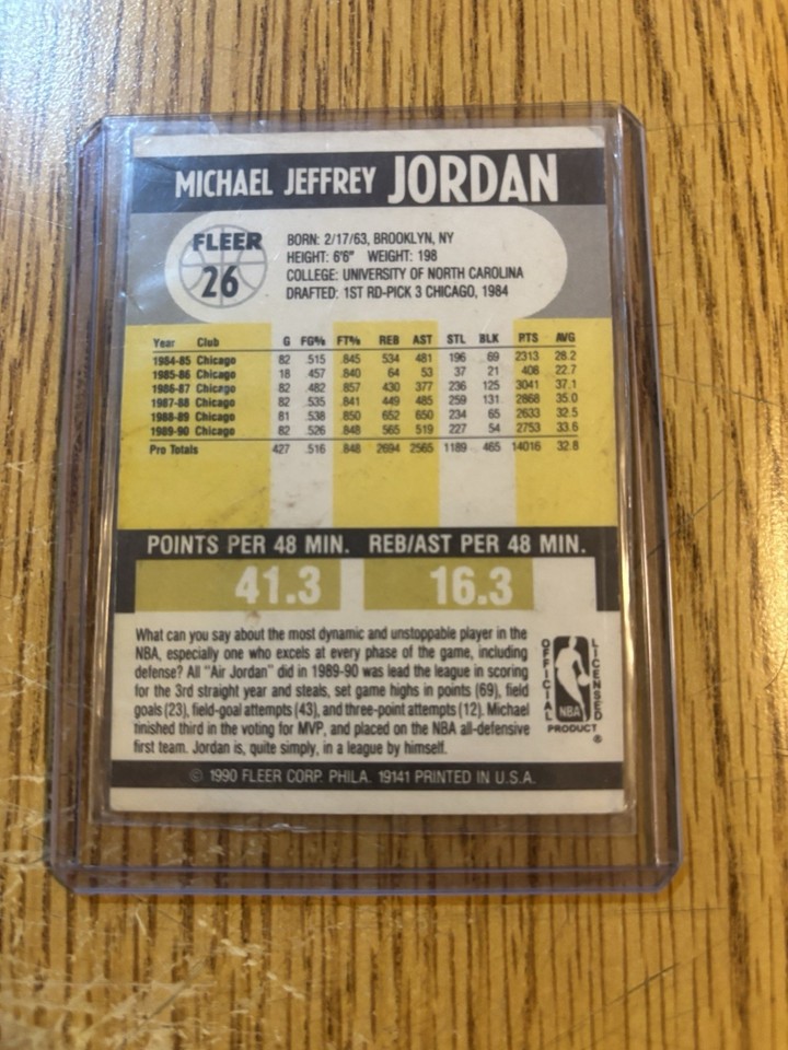 1990-91 Fleer - Michael Jordan #26 No Black Lines / Steals Triple Error ...