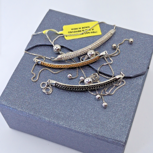 Lot of 3 New STS Jewels 925 Sterling Silver w/ Diamond Bar Slider Bolo ...