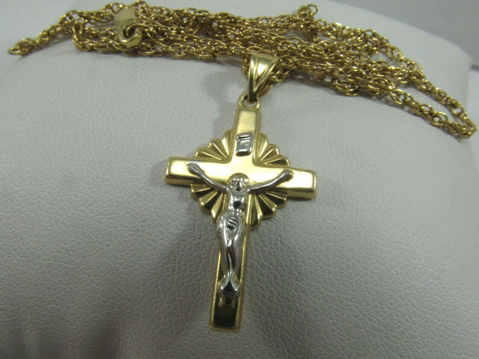 14K Solid Gold Rope Chain Necklace Jesus Cross Pendant 18" L by M ...