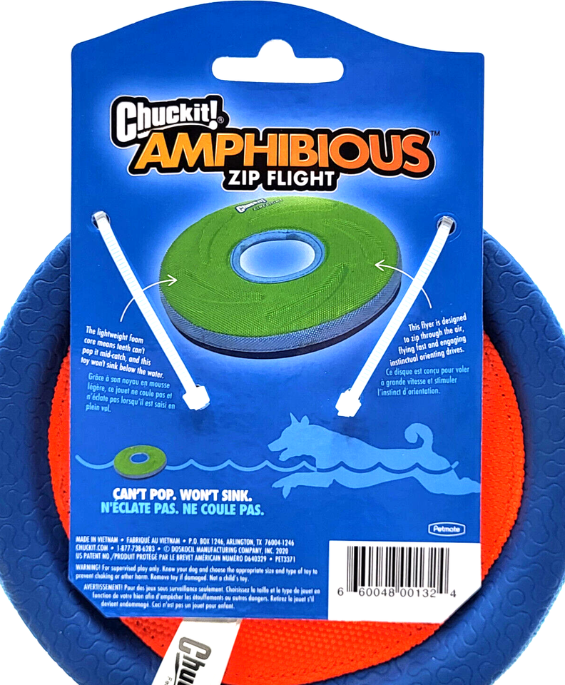 Chuckit Amphibious Zip Flight Small 2-pk Frisbee Orange & Green Dog ...