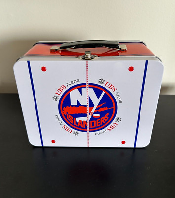 New York Islanders Lunchbox Lunch Box Tin Metal Ice Rink Orange Blue ...