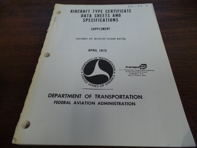 Aircraft Type Certificate Supplement April 1972 Ex FAA 032216ame3 EBay Aircraft Type Certificate Supplement April 1972 Ex FAA 032216ame3 EBay