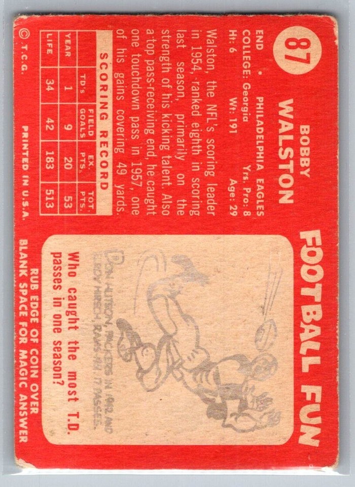 1958 Topps Football #87 Bobby Watson Eagles | eBay