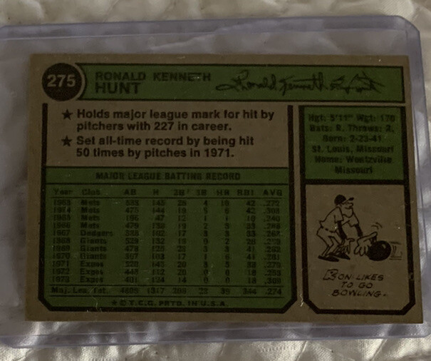 1974 Topps Ron Hunt #275 Montreal Expos | eBay
