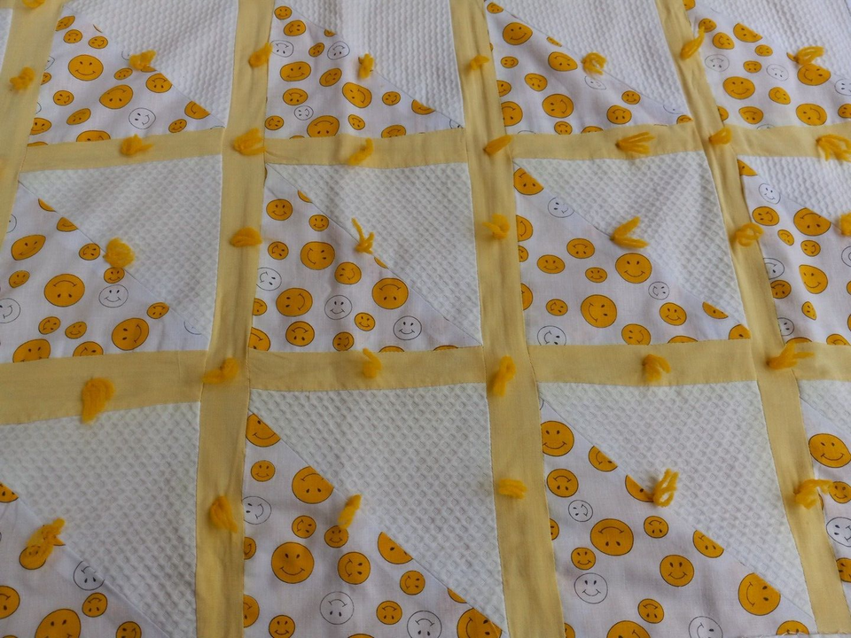 Quilt Patchwork Lap Size Yarn Tied Handmade 49" by 64" Smiley Face ...