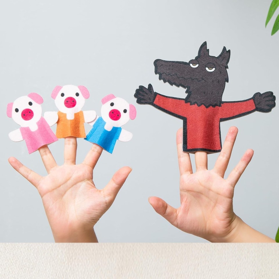 Three Little Pigs Finger Puppets Set, 7PCS – Storytelling Felt Finger ...