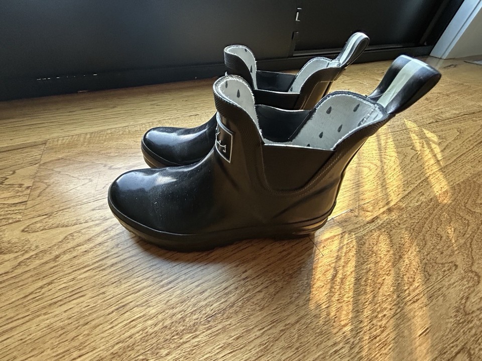 Joules GLOSSY BLACK Shiny Wellibob Wellies Rain Boots Women's 5 DARLING ...