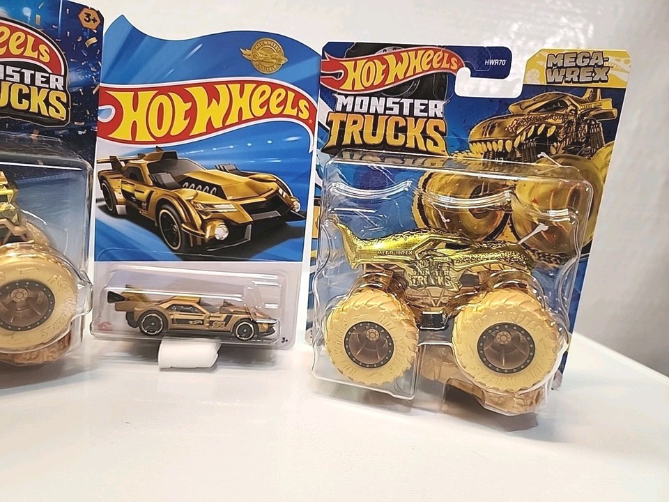 Hot Wheels Meijer Exclusive GOLD Monster Trucks 5 Alarm & Mega-Wrex ...