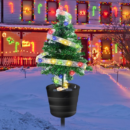 T0# 5Pcs Christmas Tree Solar Garden Light Spiral String for Garden ...
