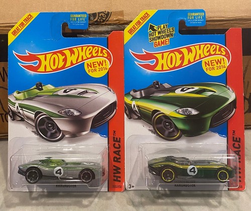 2014 Hot Wheels RRRoadster HW Racing #155 Silver & Green 2-Car Set! | eBay