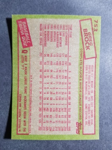 1985 Topps GREG BROCK card # 753 [card 77] | eBay