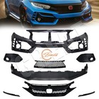 Type R Style Front Bumper Cover Kit w/ Grille & Lip Fit For Honda Civic ...