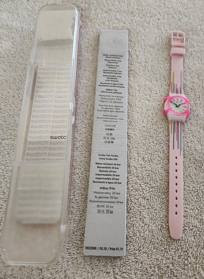 SWATCH WATCH PINK LADIES LP155 UNUSED ORIGINAL CASE SWATCH GUARD TOO | eBay