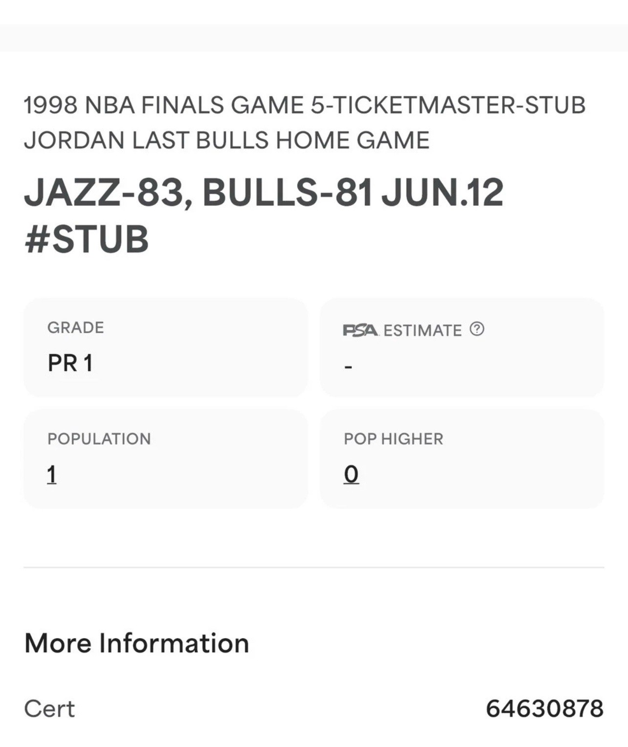 1998 NBA Finals Ticketmaster Bulls Michael Jordan Last Home Game Ticket ...