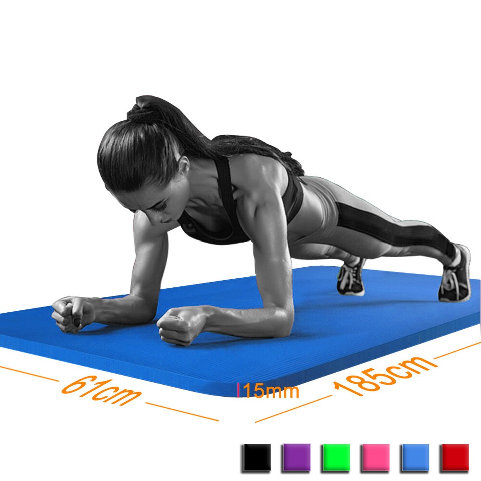 61x 185cm Yoga Mat 15mm Thick Gym Exercise Fitness Pilates Workout Mat ...