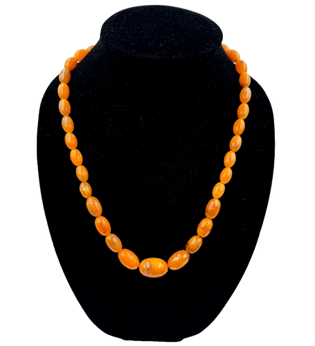 FAUX AMBER ETHNIC ART DECO NECKLACE LARGE OVAL GRADUATING BEADS HONEY ...