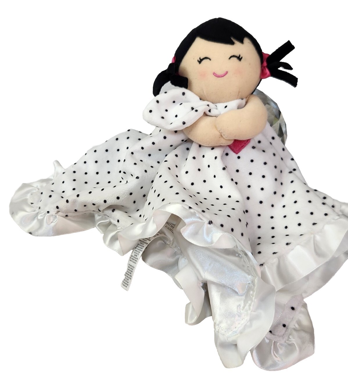 Carters Baby Doll Security Blanket White Black Polka Dots Hair Pink ...